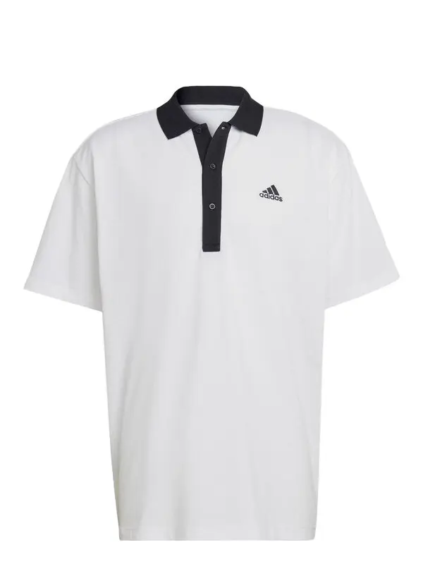 Adidas Logo Printing Colorblock Short Sleeve White Polo Shirt - Default Color