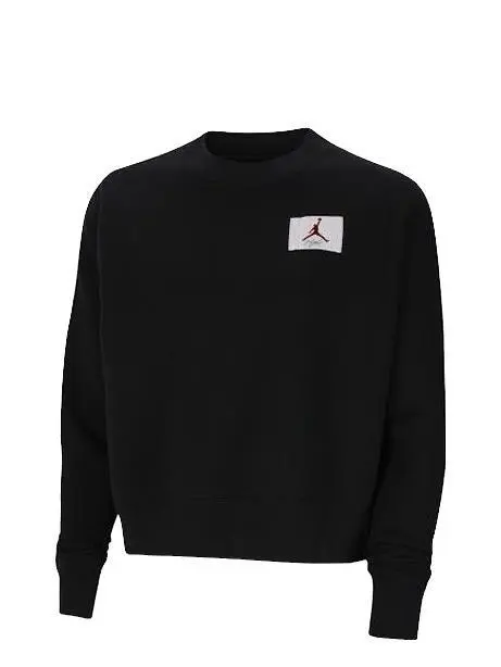 JORDAN Air Flight Short Logo Round Neck Pullover Hoodie - Black