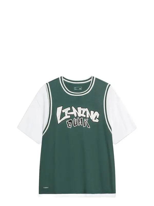 LI-NING Graphic Faux Two-piece T-shirt - Green/white