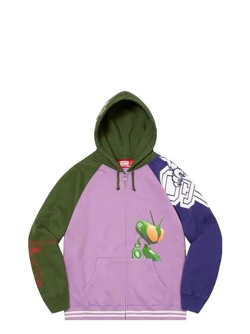 Supreme X Junya Watanabe Comme Des Garons Zip Up Hooded Sweatshirt - Pink/green/navy