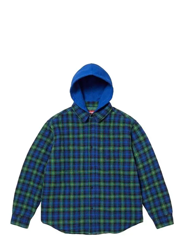Supreme Tartan Flannel Hooded Shirt - Blue