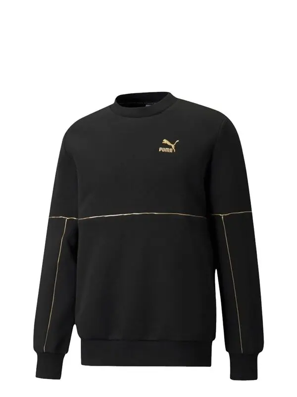 PUMA Luxe Crew Embroidered Logo Knit Pullover - Black