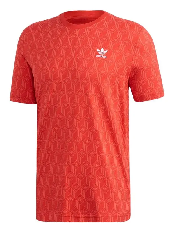 Adidas Originals Plaid Logo Full Print Round Neck Short Sleeve Orange T-shirt - Multi-color