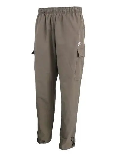 Nike Logo Small Label Embroidered Woven Cargo Long Pants Olive Gray - Grey