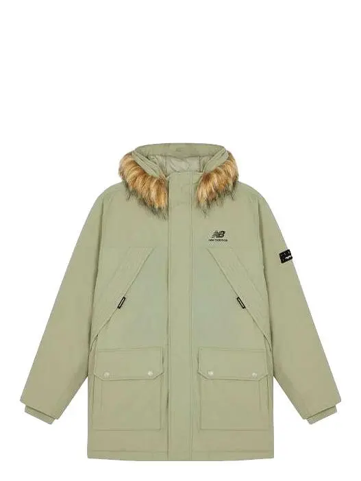 NEW BALANCE Long Down Parka With Fur Trimmed Hood - Lime Green/brown