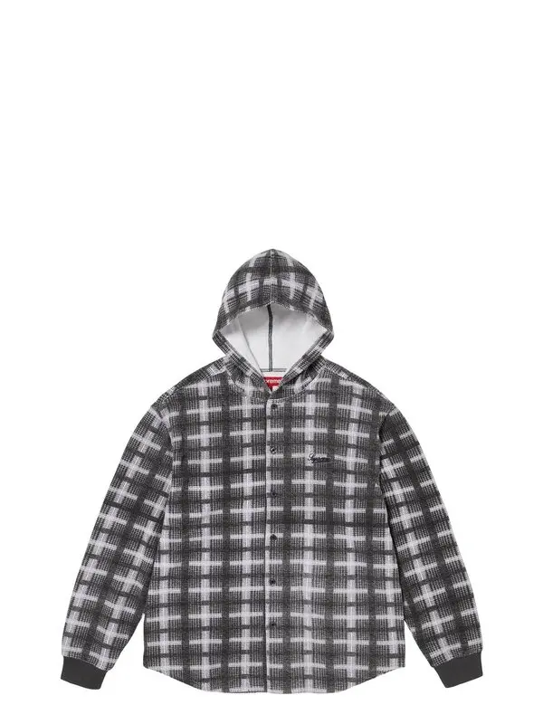 Supreme Hooded Plaid Knit Shirt Jacket - Black