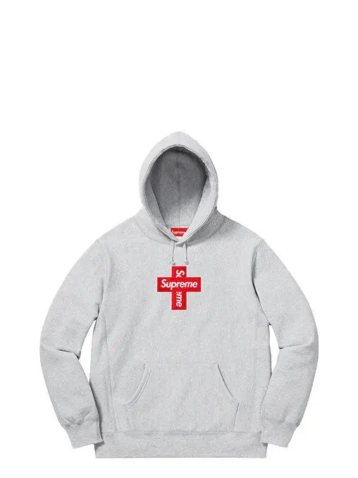Supreme Cross Box Logo Hooded Sweatshirt - Grey/red