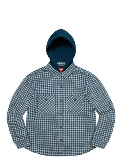 Supreme Houndstooth Flannel Hooded Shirt - Blue