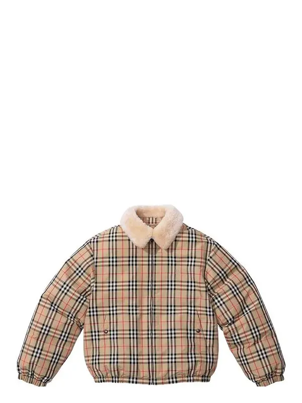 Supreme X Burberry Shearling Collar Down Puffer Jacket - Tan/black/white