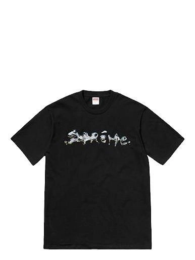 Supreme Fw18 Liquid Tee Silver Logo Short Sleeve - Black