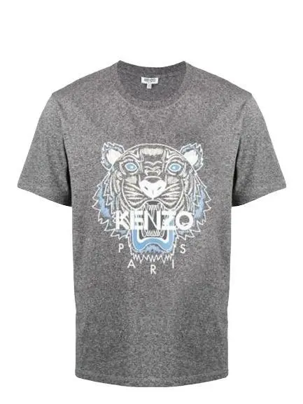 Kenzo Classic Tiger Head Printing Round Neck Short Sleeve Gray - Grey