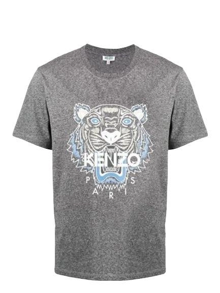 Kenzo Classic Tiger Head Printing Round Neck Short Sleeve Gray - Grey