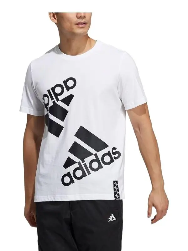 Adidas Contrasting Colors Large Logo Printing Sports Gym Round Neck Short Sleeve White - Multi-color