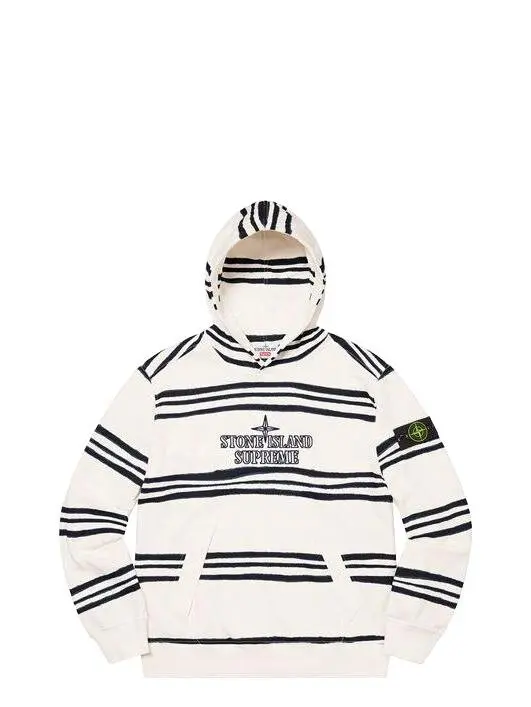 Supreme X Stone Island Warp Stripe Hooded Sweatshirt - White/black