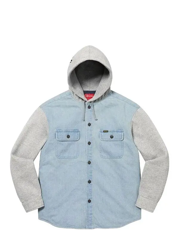 Supreme Fleece Hooded Denim Shirt 'teal Grey - Teal/grey