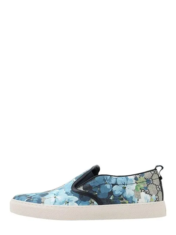 Gucci Gg Supreme Canvas Slip-on With Blue Floral Print - Blue Navy