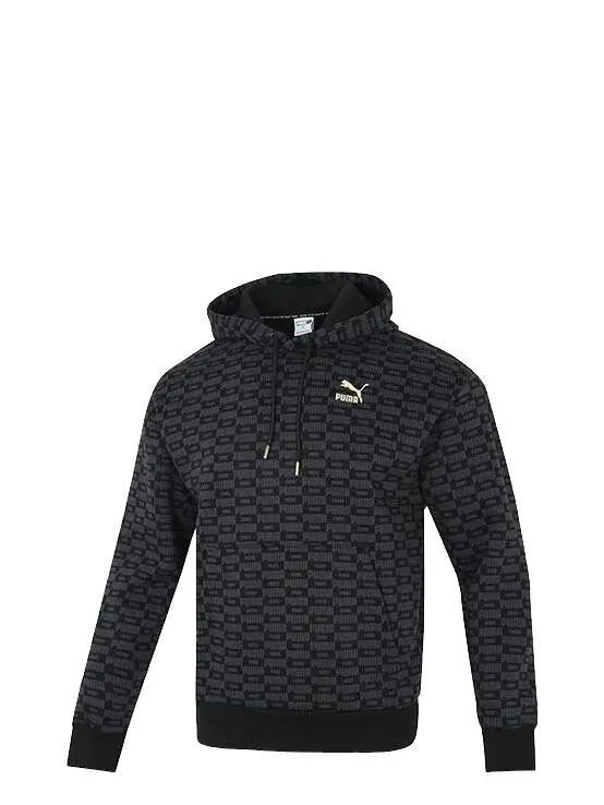 PUMA Luxe All-over Print Logo Knit Hoodie - Black