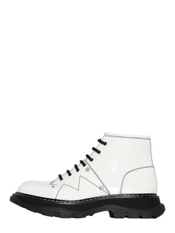Alexander McQueen Tread Lace Up Leather Boots - White