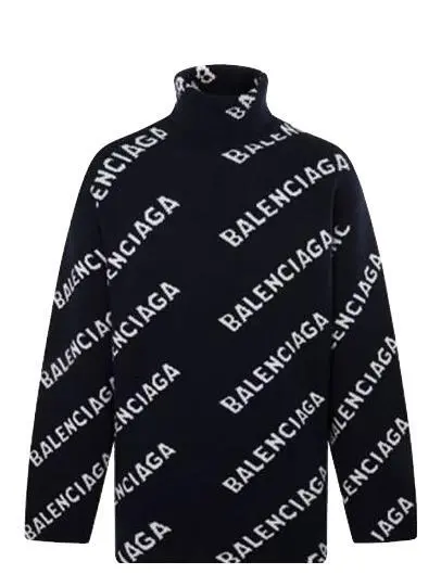 Balenciaga All Over Logo Turtleneck Sweater - Black/white