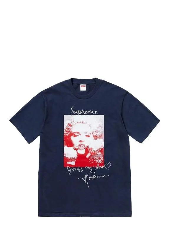 Supreme Fw18 Madonna Tee Navy Printing Short Sleeve Navy - Blue