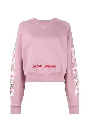 Off-White Cherry Blossom Crop Cotton Sweatshirt - Pink
