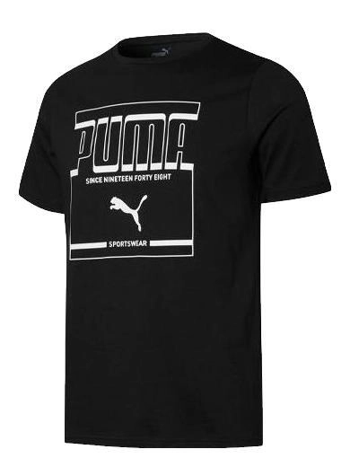 PUMA Graphic Logo Printing Round Neck Sports Short Sleeve - Black