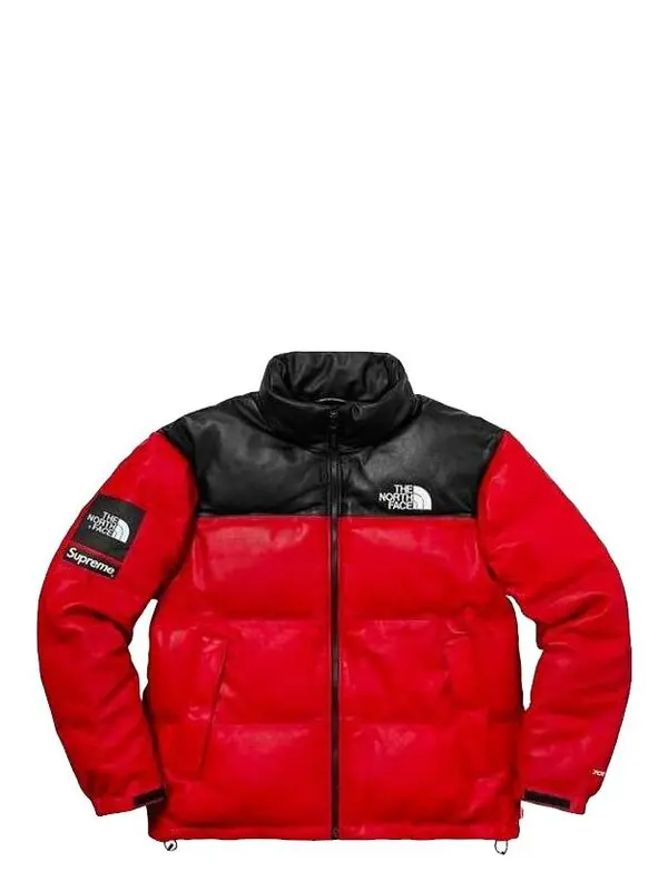 Supreme Fw17 X The North Face Leather Nuptse Jacket - Red