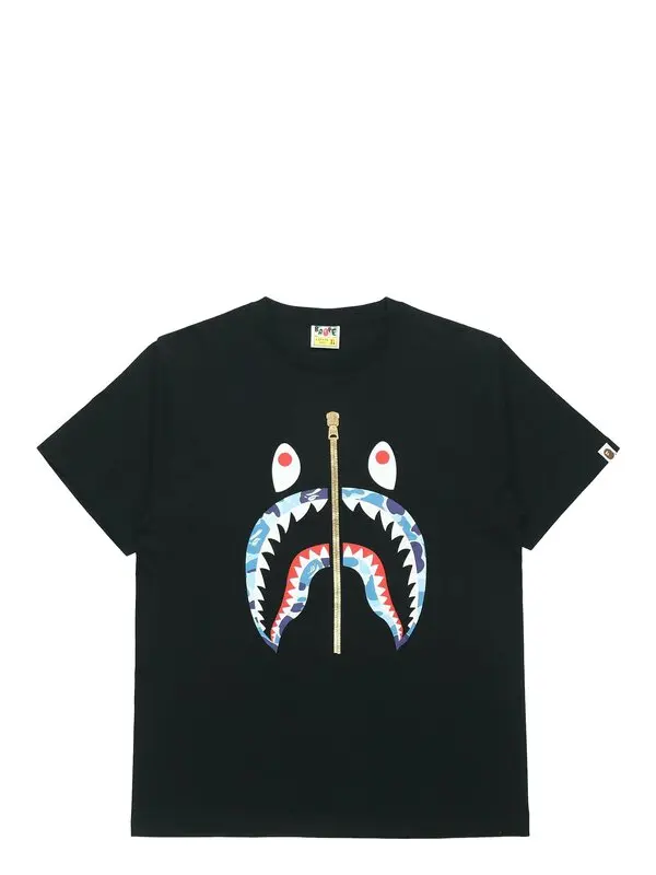 A BATHING APE Shark Face Half Zip T-shirt - Black