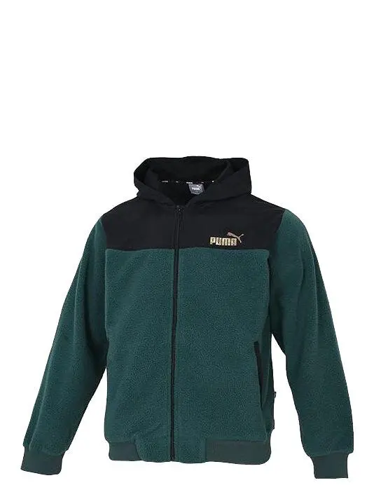PUMA Colorblock Hooded Fleece Jacket - Green