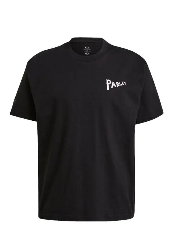 Adidas Alphabet Printing Cotton Round Neck Short Sleeve Black T-shirt - Default Color