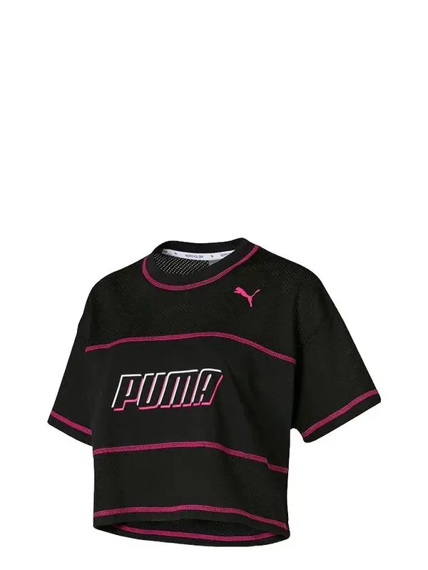 PUMA Alphabet Logo Printing Mesh Training Short Sleeve T-shirt - Black