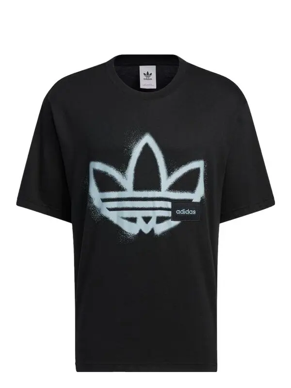 Adidas Originals Round Neck Dropped Shoulder Sleeves Large Logo Printing Short Sleeve Black T-shirt - Default Color