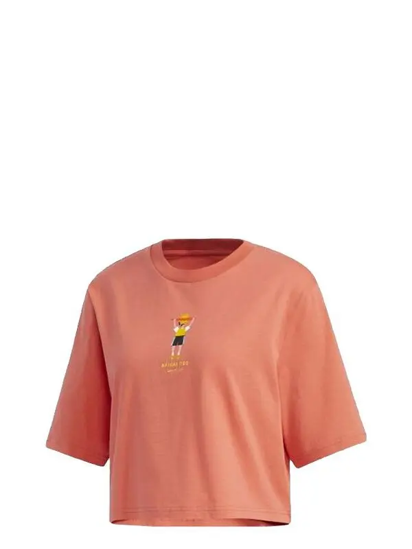 Adidas Neo Casual Sports Graphic Print Cropped Tee - Light Red