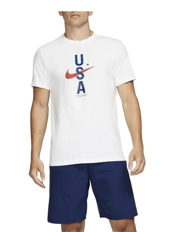Nike Dri-fit Logo Printing Round Neck Short Sleeve White T-shirt - Default Colorway