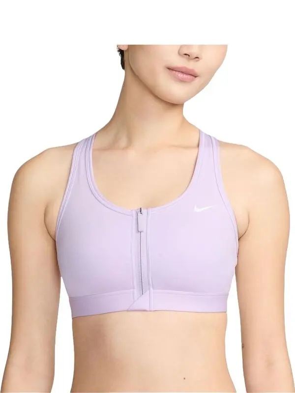 Nike Swoosh Front Zip Medium Support Padded Sports Bra 'violet Mist - Violet Mist/white