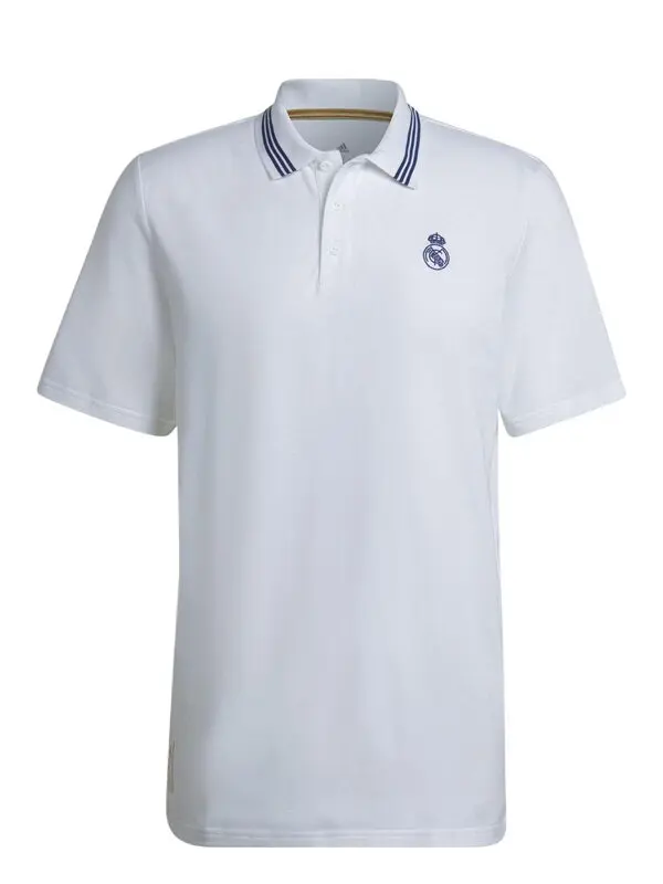 Adidas Real Madrid Solid Color Stripe Casual Short Sleeve Polo Shirt White - Multi-color