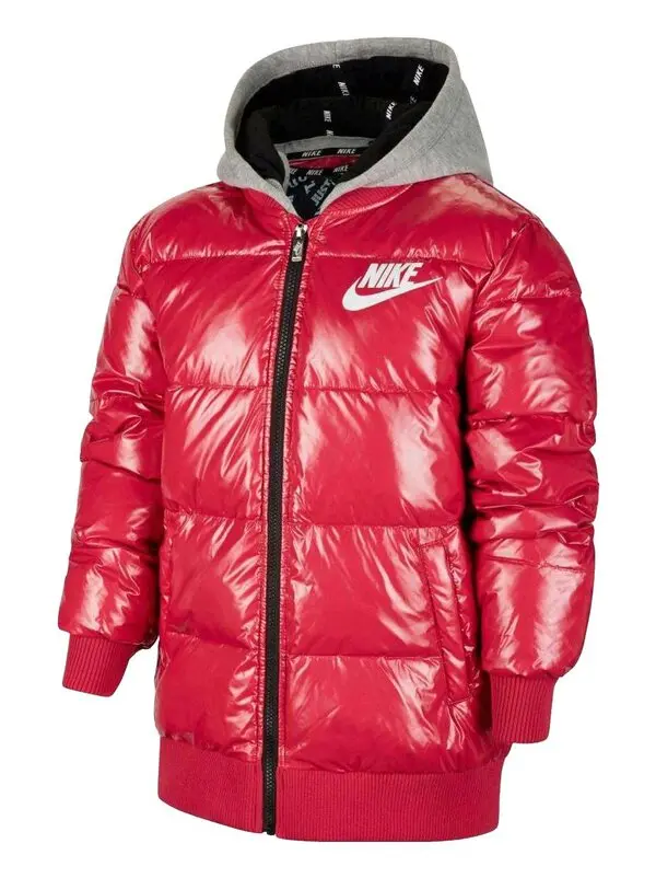 Nike Glossy Puffer Hooded Jacket - Red