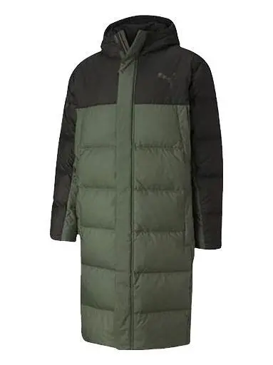 PUMA Longline Down Jacket With Hood - Green/black