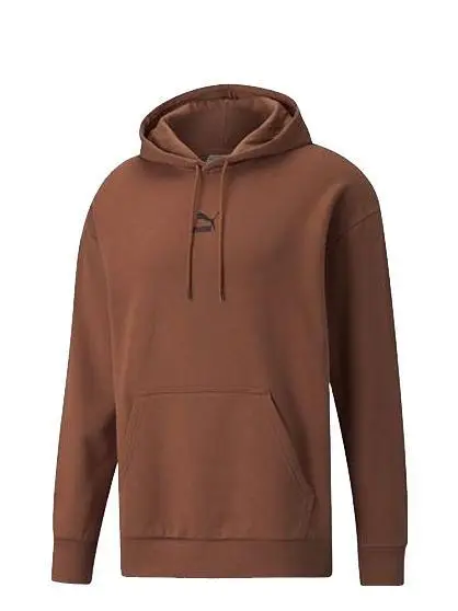 PUMA Classics Oversized Casual Sports Drawstring Hooded Long Sleeve Top - Brown