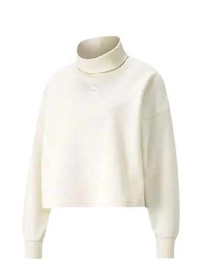PUMA Classics Logo Embroidery High Neck Cropped Sweatshirt - Ivory