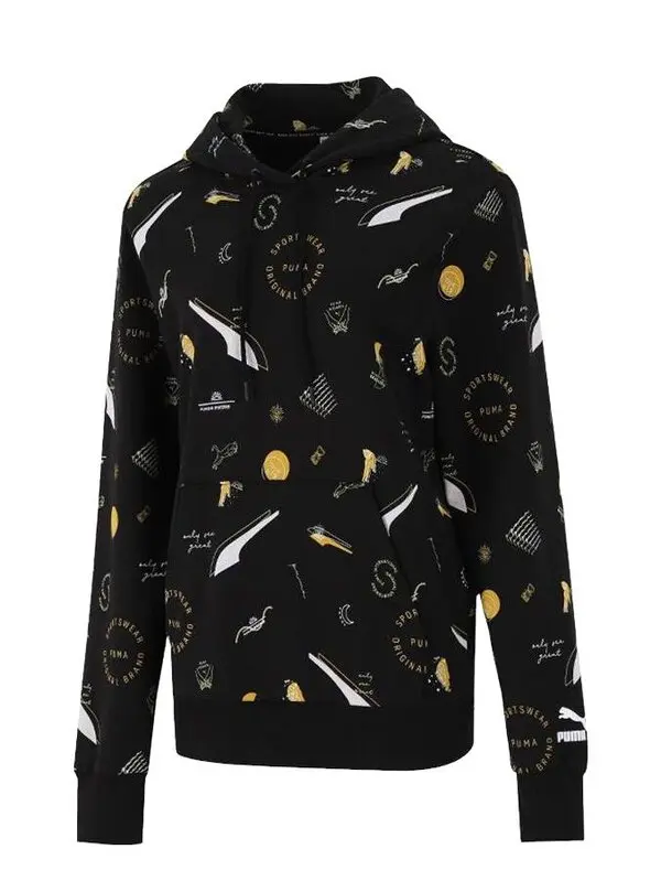 PUMA Printed Drawstring Pullover Hoodie - Black