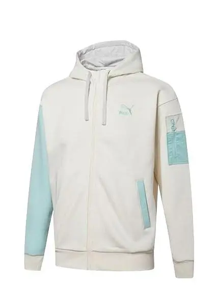 PUMA Retro Colorblock Knit Hooded Logo Jacket - White