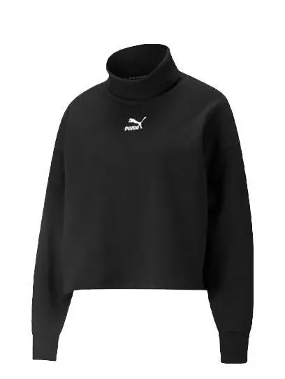 PUMA Classics Logo Embroidery High Neck Sweatshirt - Black