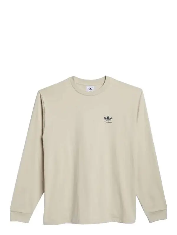 Adidas Solid Color Logo Round Neck Long Sleeves Beige T-shirt - Multi-color