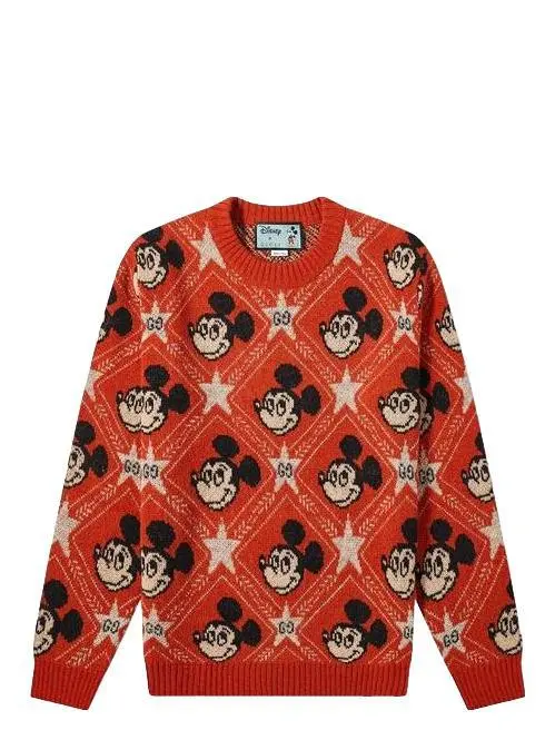 Gucci X Disney Mickey Mouse Pattern Crewneck Knitted Sweater - Orangered