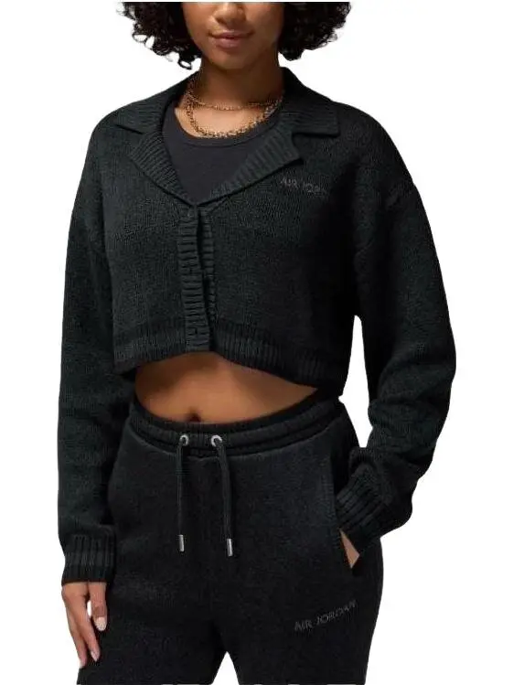 JORDAN Knit Cropped Cardigan With Shawl Collar - Black
