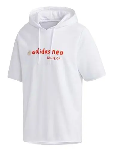 Adidas Neo Logo Embroidered Sports Pullover Hooded Short Sleeve White - Default Color