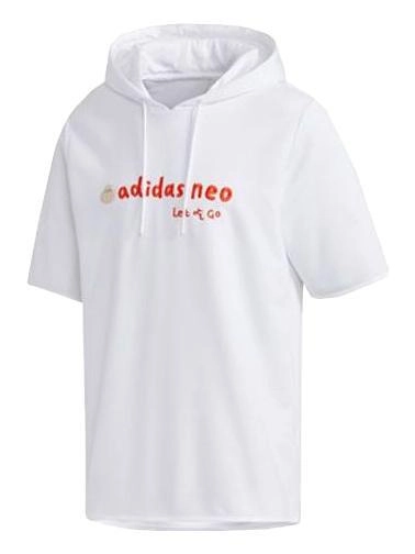 Adidas Neo Logo Embroidered Sports Pullover Hooded Short Sleeve White - Default Color