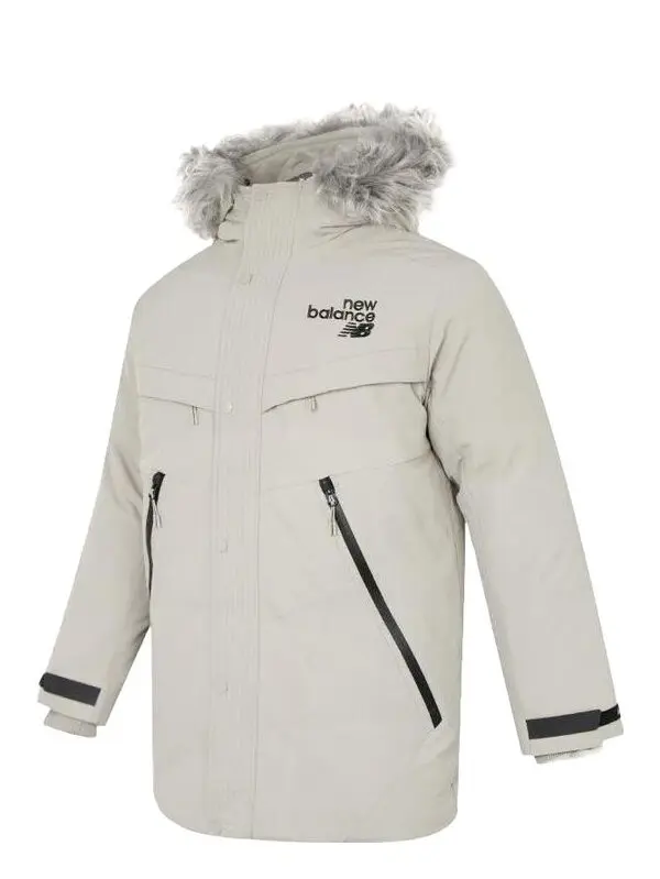 NEW BALANCE Hooded Parka Jacket - Light Grey