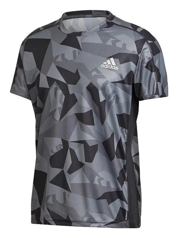 Adidas Own The Run Tee Camouflage Printing Quick Dry Training Running Short Sleeve Version Gray - Grey